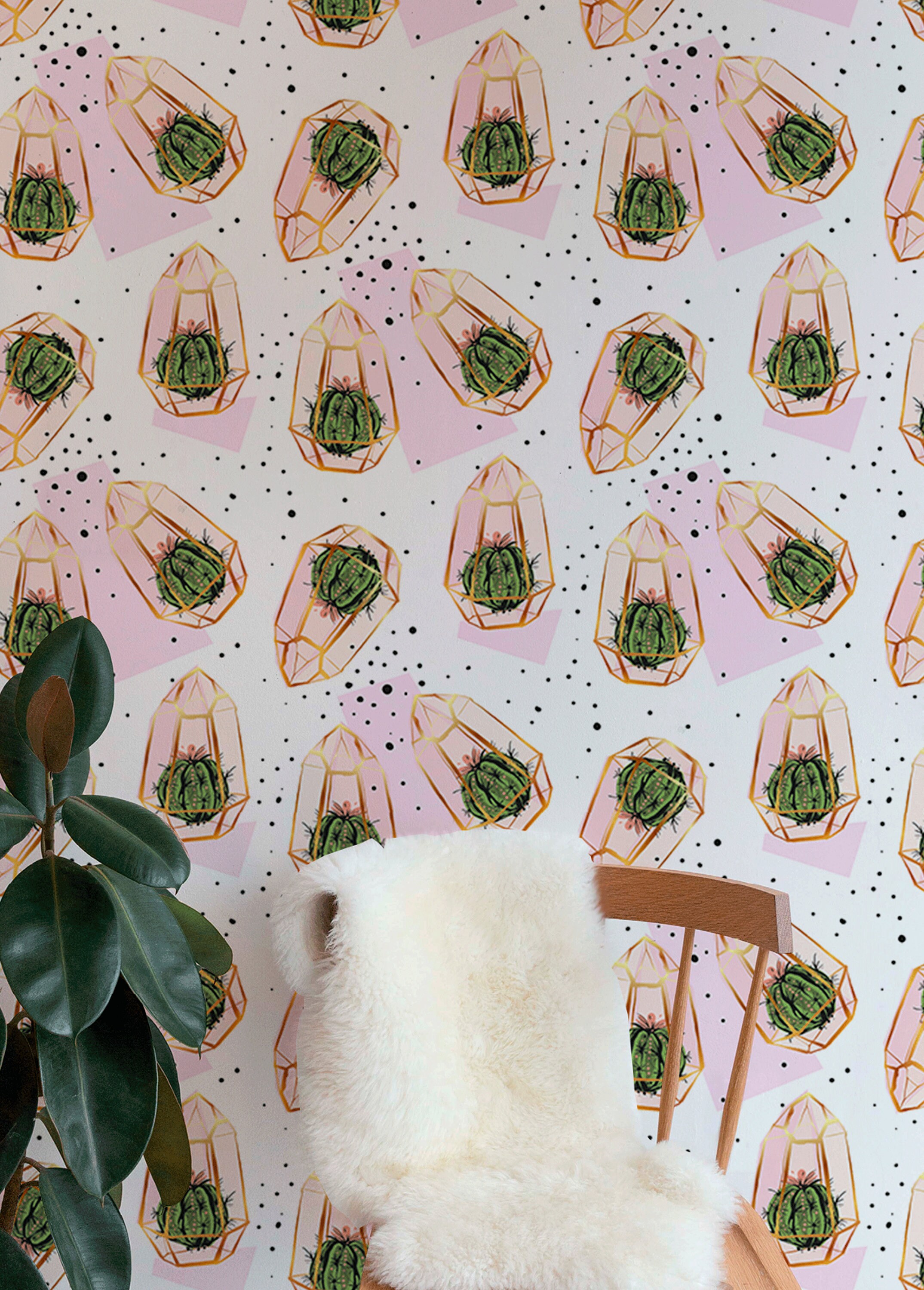 Geometric Cacti Pattern Cactus Pattern Cactus Removable - Etsy