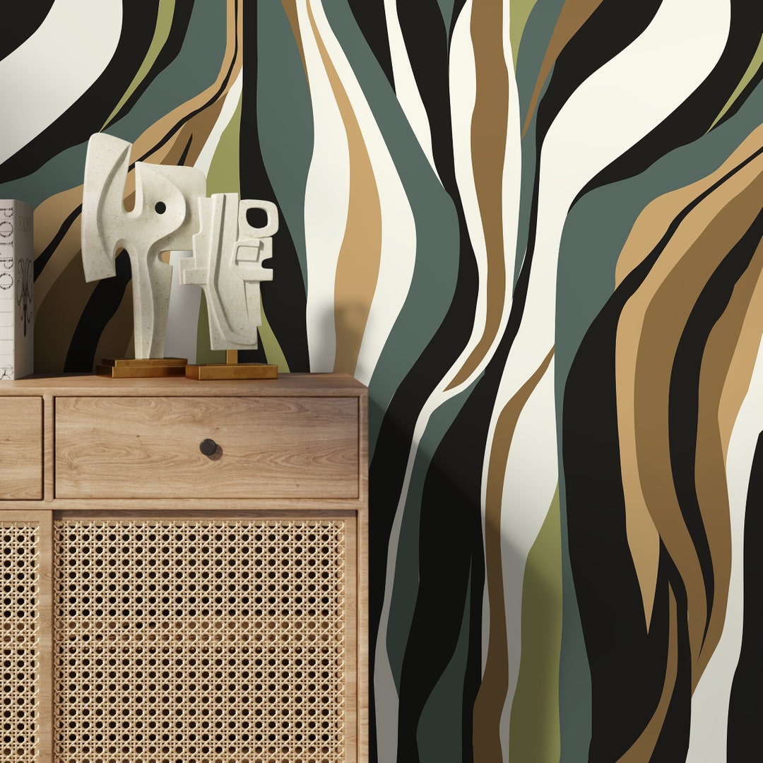 Modern Abstract Waves Wallpaper Maximalist Wallpaper Peel and Stick and ...