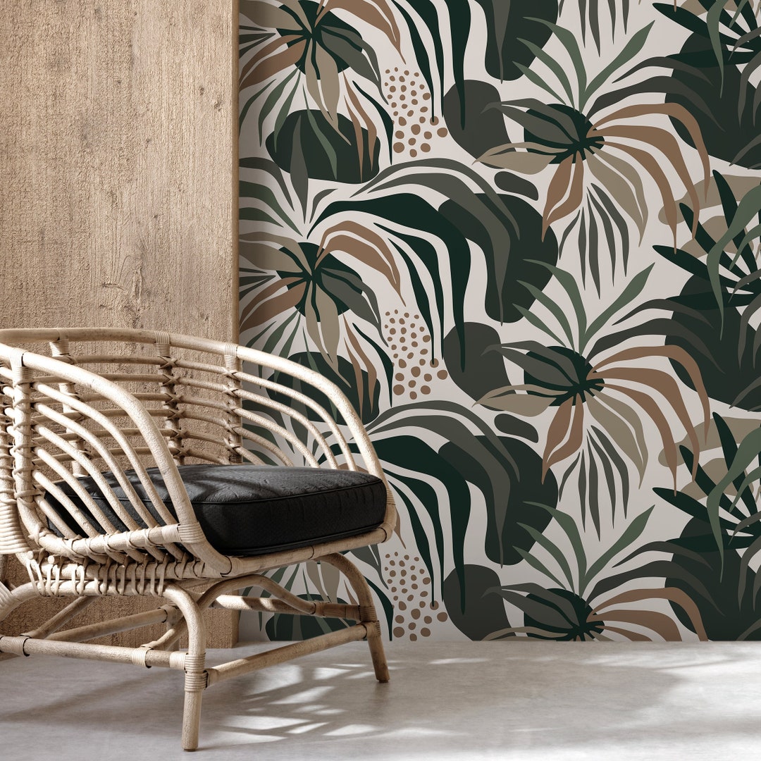 Tropical Abstract Wallpaper Modern Wallpaper Peel and Stick and ...