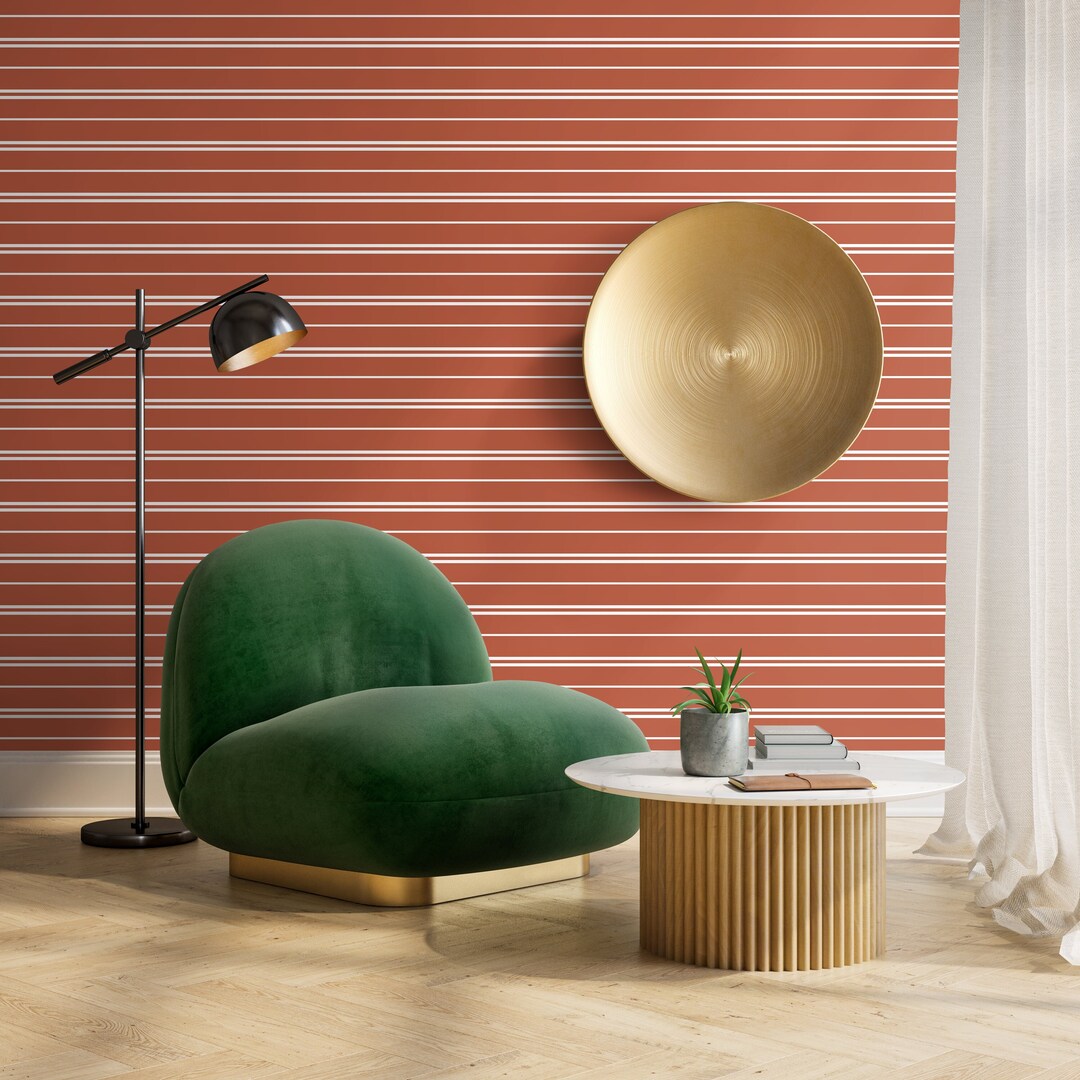 Terracotta Striped Wallpaper Modern Wallpaper Peel and Stick and ...