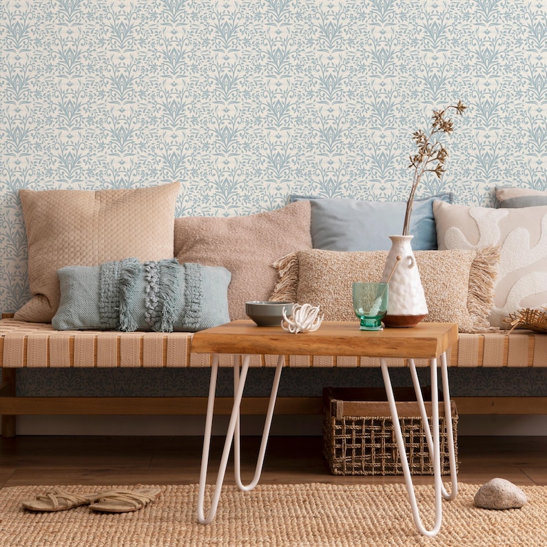 Victorian Damask Blue Cream Wallpaper - C308 - Etsy