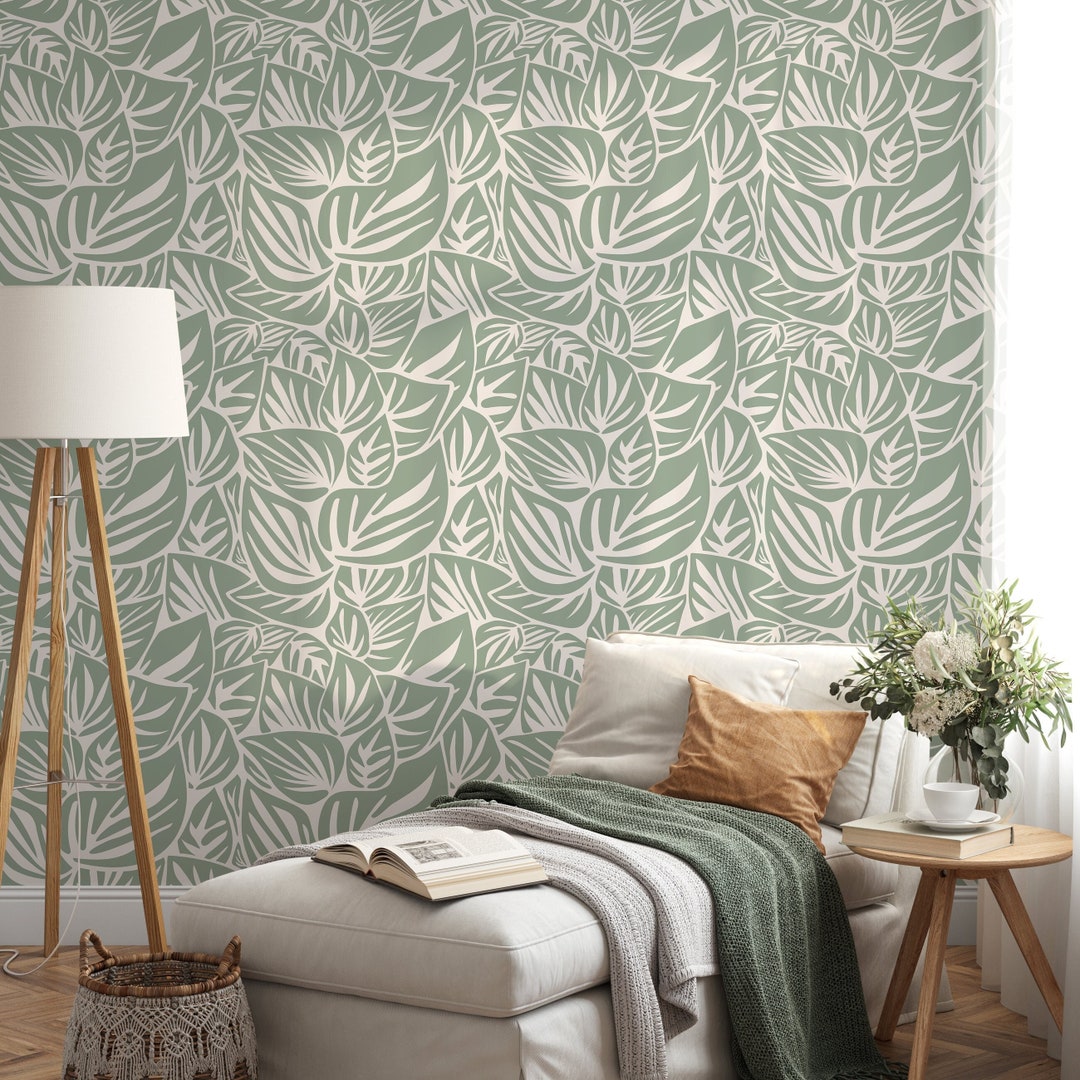 Light Green Leaf Wallpaper Modern Wallpaper Peel and Stick and ...