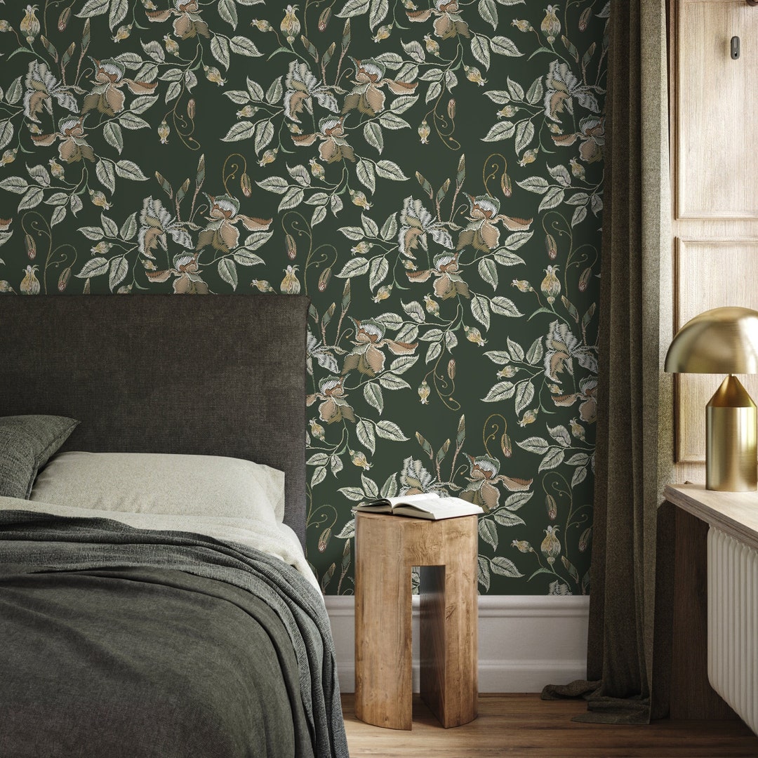 Green Floral Wallpaper Vintage Garden Wallpaper Peel and Stick and ...