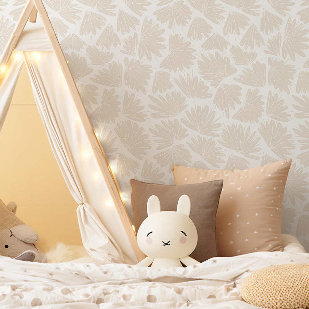 Beige Windmill Palm Wallpaper / Peel and Stick Wallpaper Removable ...