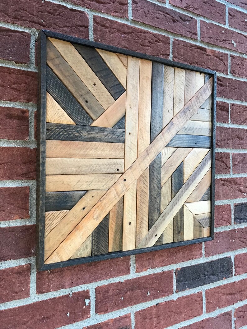 Reclaimed Wood Wall Art, Geometric Pattern, Wood Mosiac, Rustic - Etsy