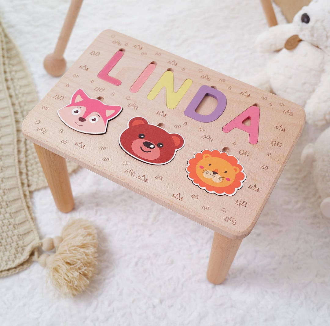Personalized Toddler Name Puzzle Step Stool, Kids Puzzle Stool Bench ...
