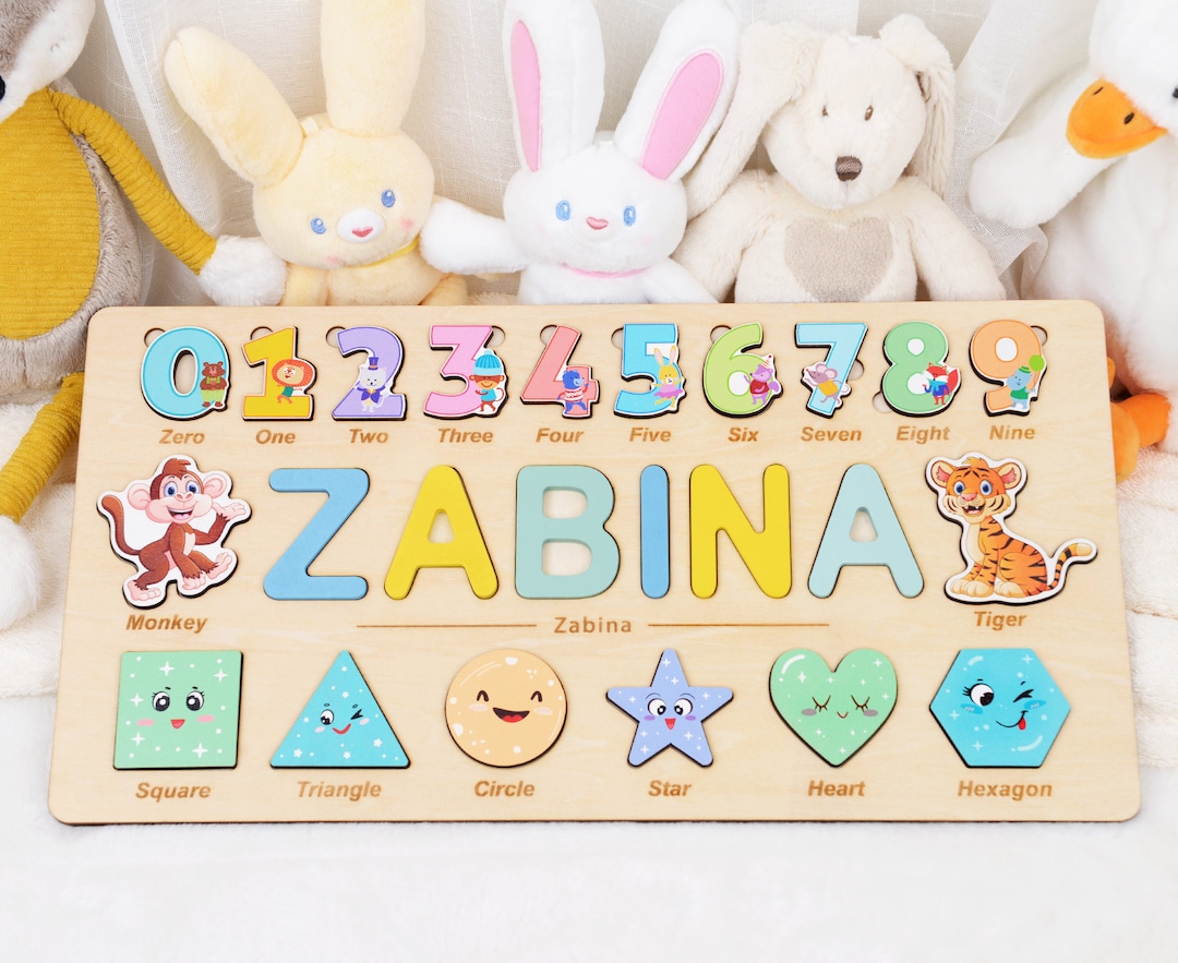 Personalized Kids Name Puzzle With Numbers, Animals, and Shapes ...