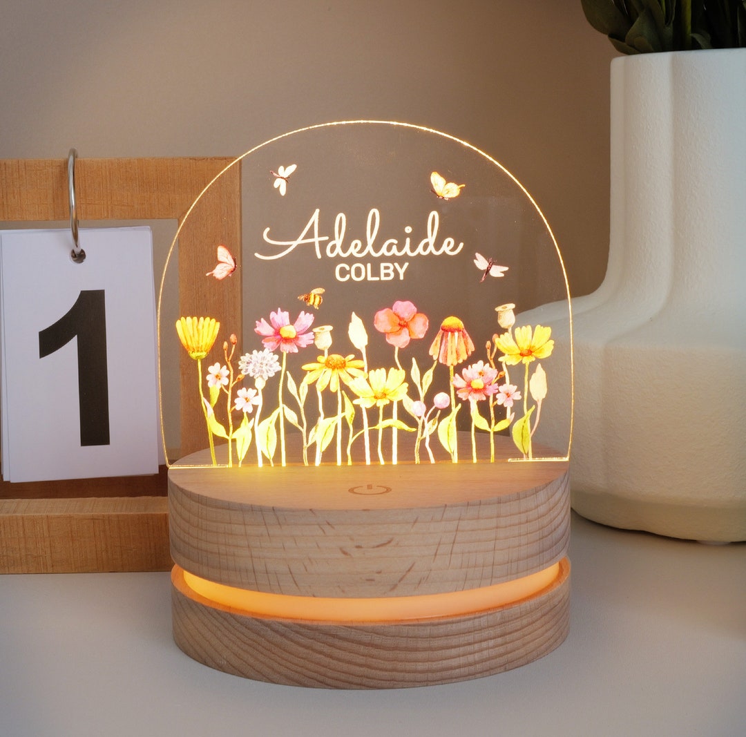 Kid Night Light With Flowers and Butterfly, Nursery Room Night Light ...