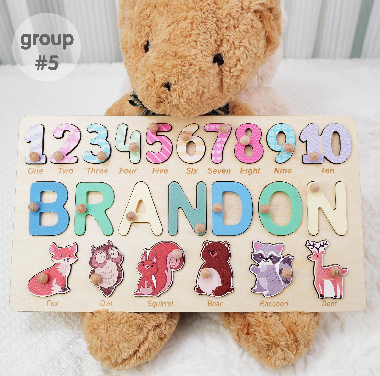 Name Puzzle Board With Numbers 1-10, Animals Name Puzzle, Wooden Puzzle ...