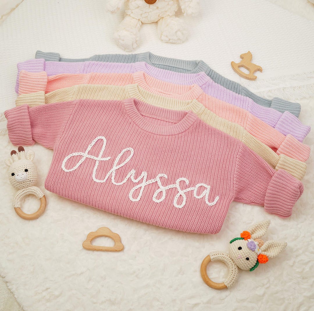 Customized Baby Knit Sweater With Hand-embroidered Name, Custom Baby ...