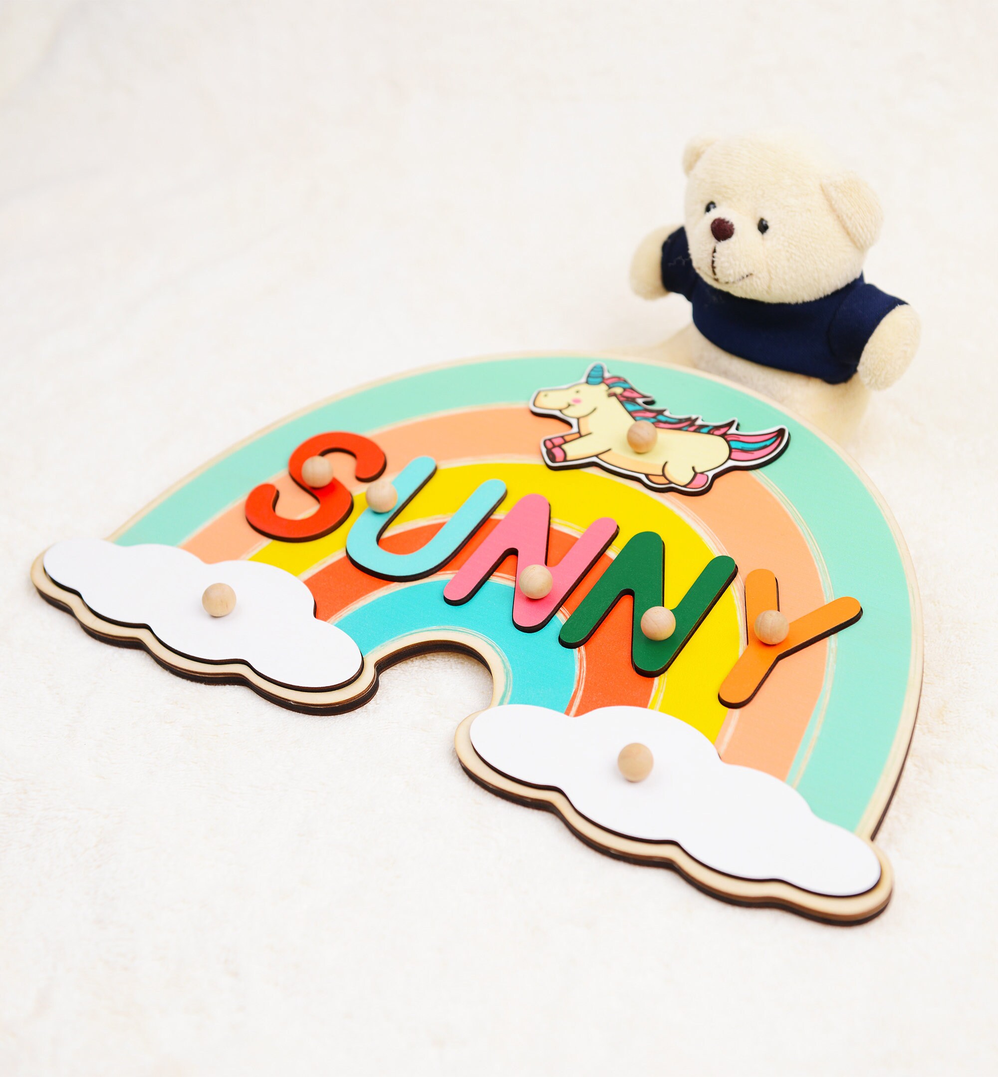 Rainbow Name Puzzle With Unicorn Personalized Toddler Toy | Etsy