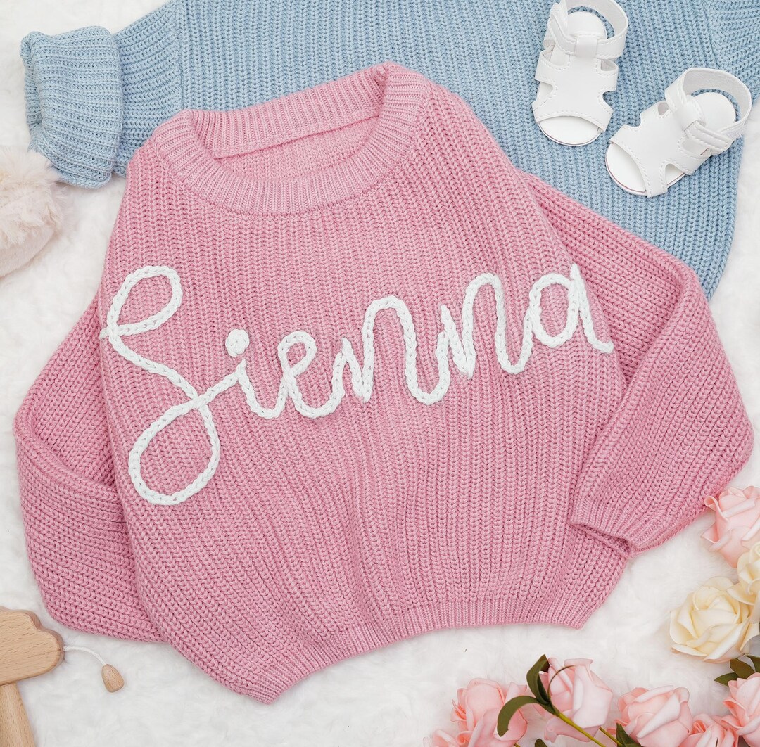 Personalized Baby Sweater With Hand Embroidered Name – 100% Cotton Knit ...