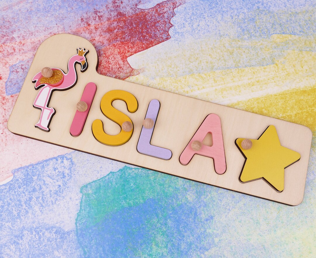 Flamingo & Star Name Puzzle With Pegs, Montessori Toys 2 Year Old, Baby ...