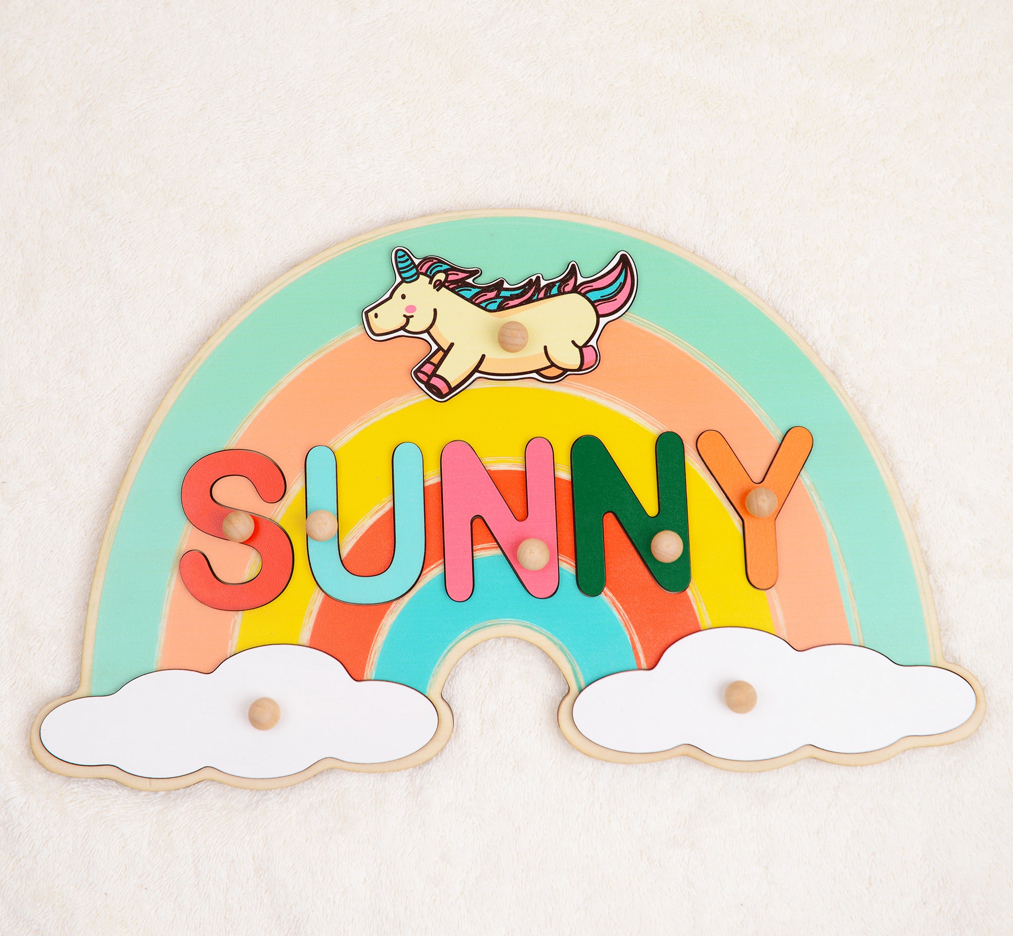 Rainbow Name Puzzle With Unicorn Personalized Toddler Toy | Etsy