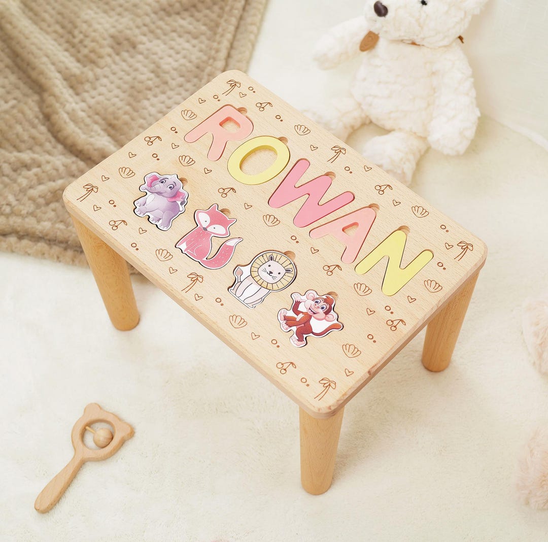 Custom Step Stool With Name Puzzle for Girls, Wood Kids Puzzle Stool ...
