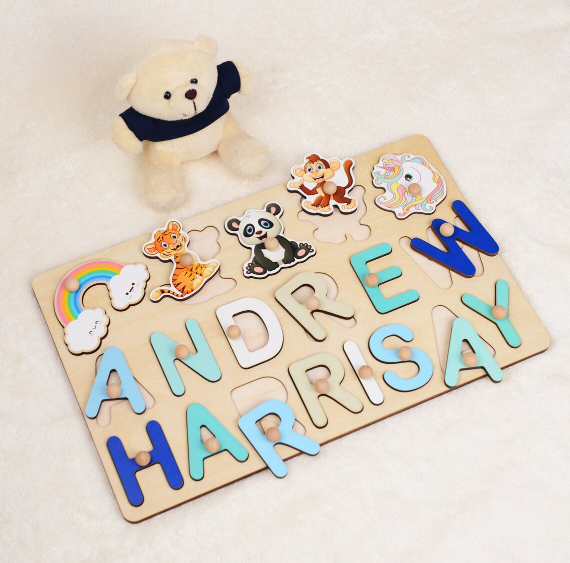 Personalized Name Puzzle With Pegs Baby Gift Nursery Decor | Etsy