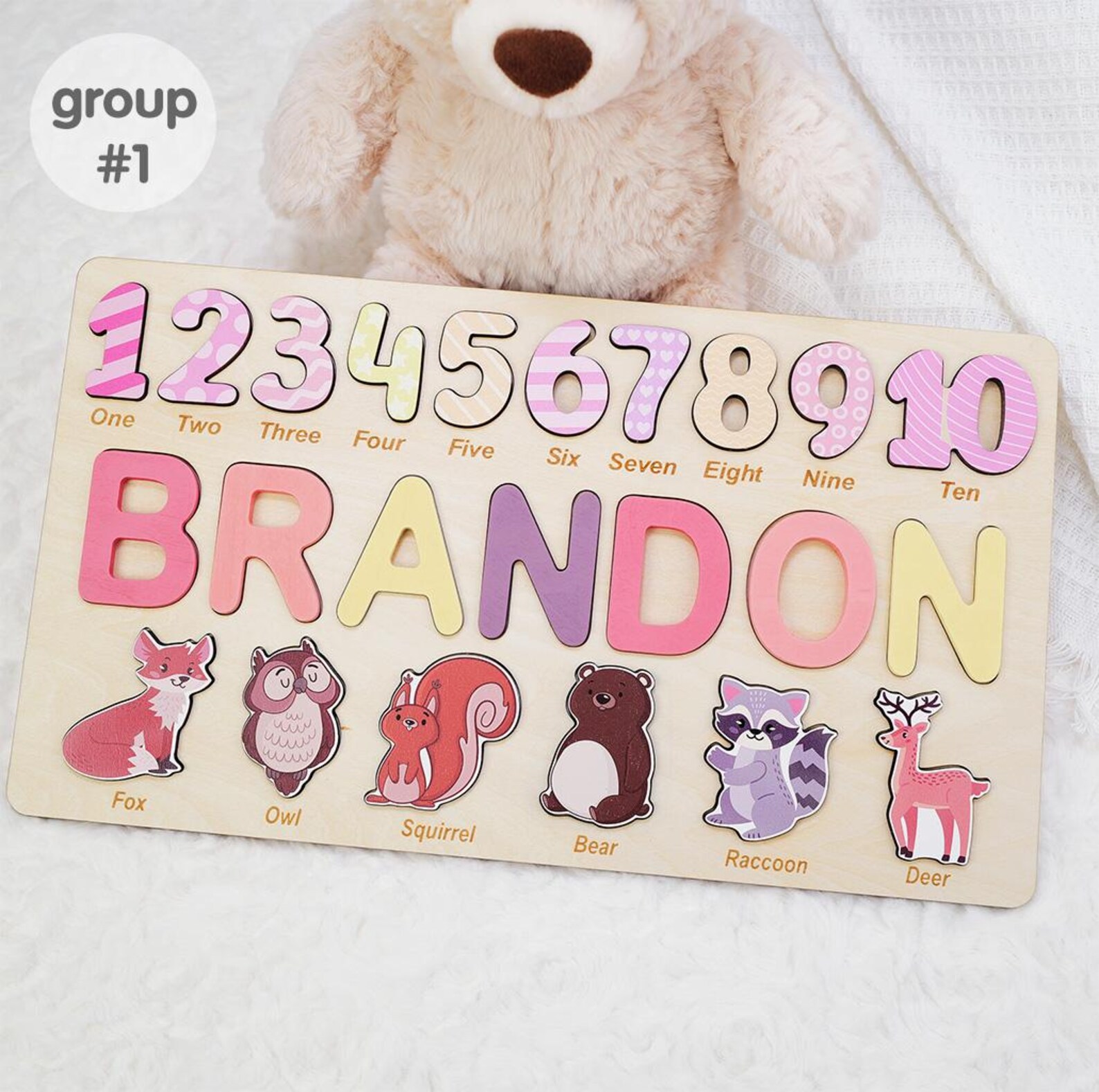 Name Puzzle Board With Numbers 1-10, Animals Name Puzzle, Wooden Puzzle ...