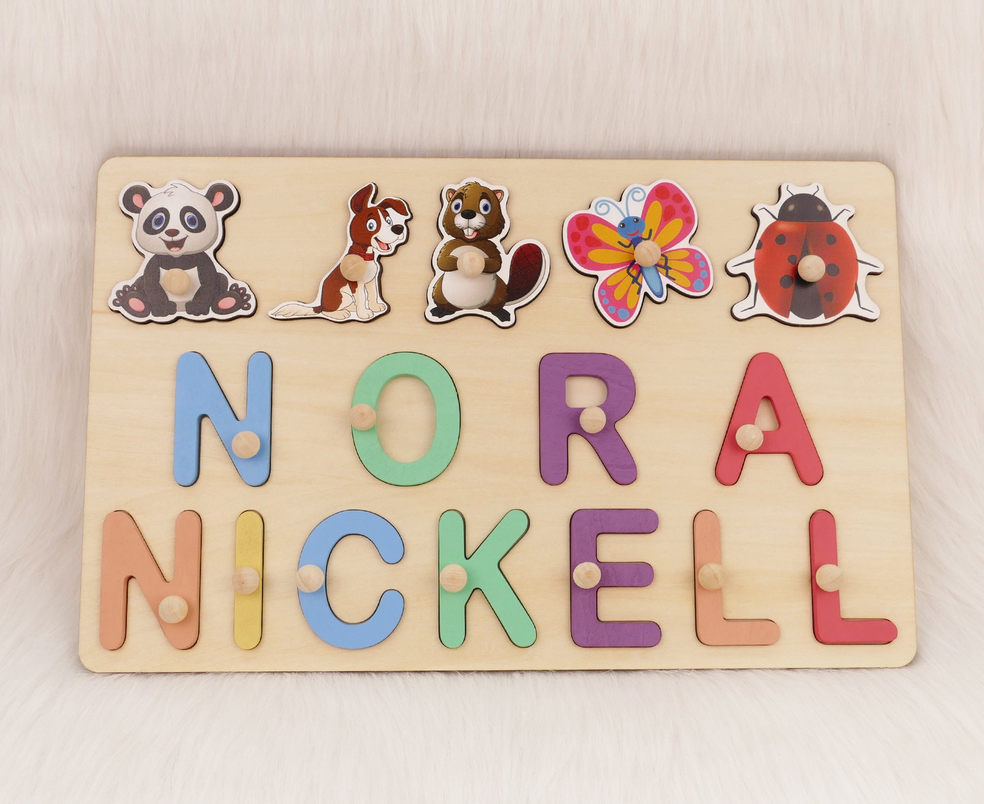 Personalized Baby Name Puzzle, Wooden Name Puzzle With Animals, Toddler ...
