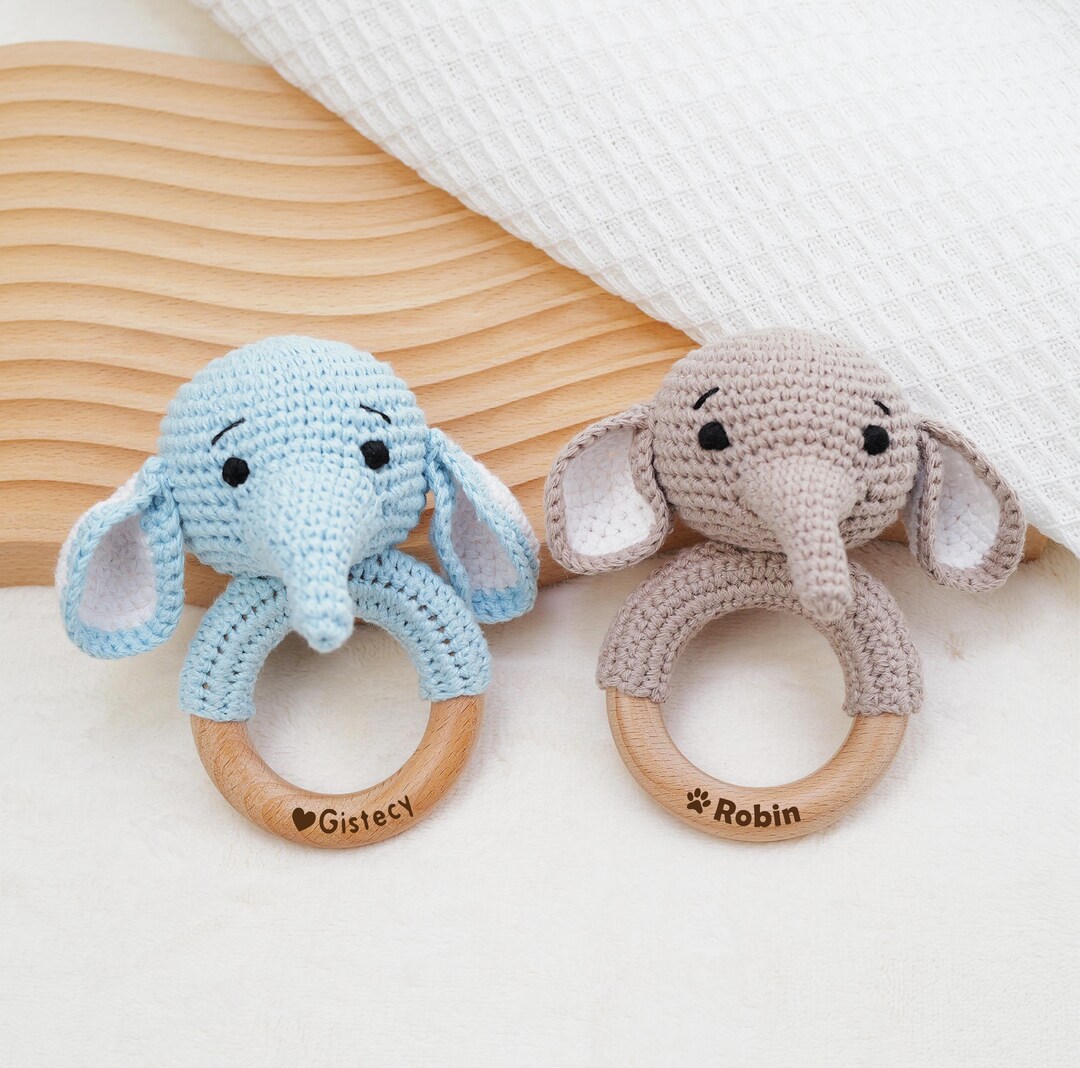 Personalized Crochet Elephant Baby Rattle, Baby First Christmas Gift ...