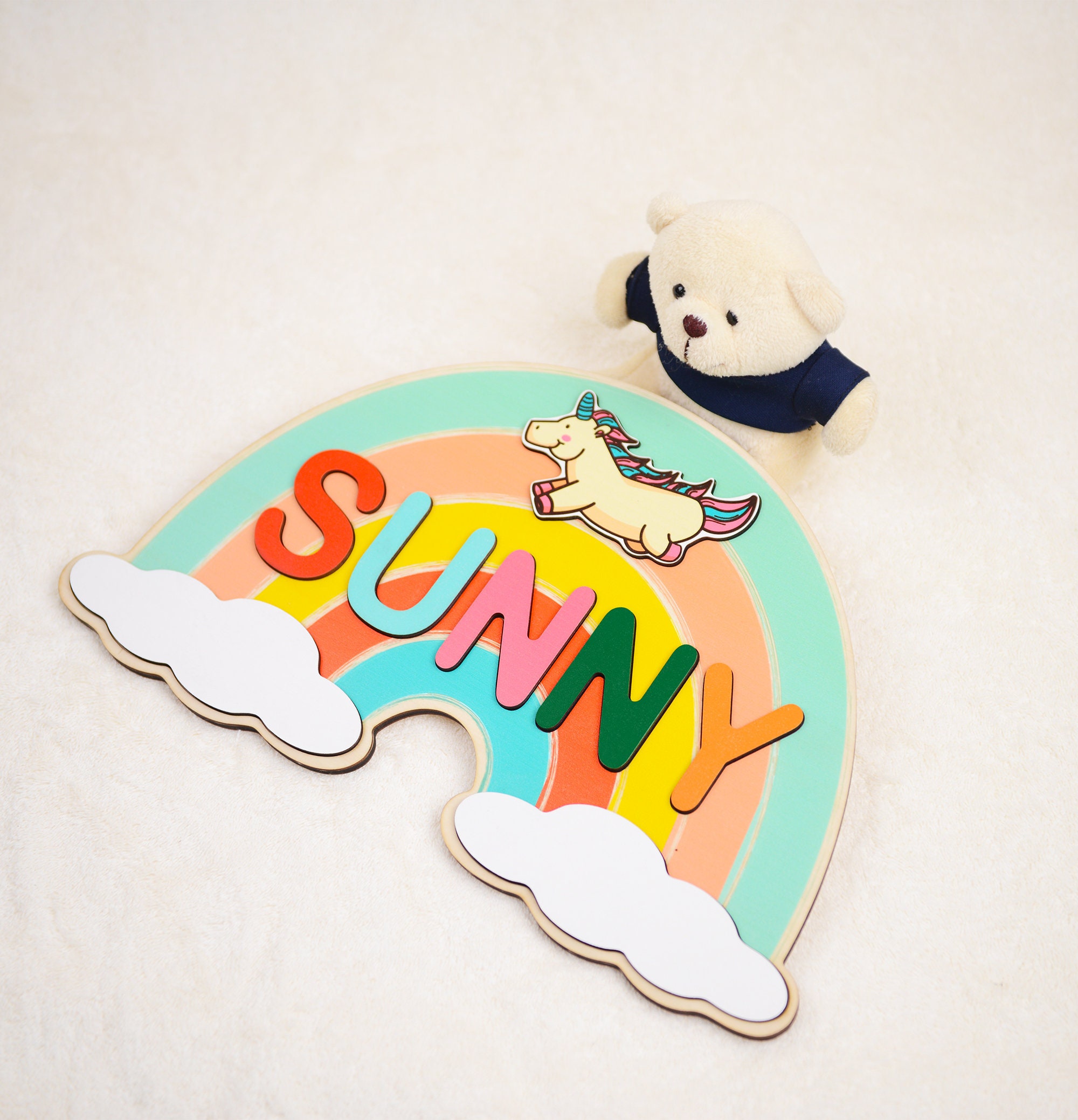 Rainbow Name Puzzle With Unicorn Personalized Toddler Toy | Etsy