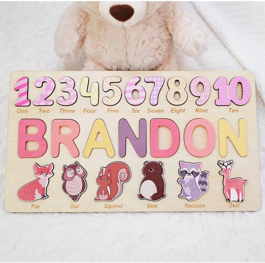 Name Puzzle Board With Numbers 1-10, Animals Name Puzzle, Wooden Puzzle ...