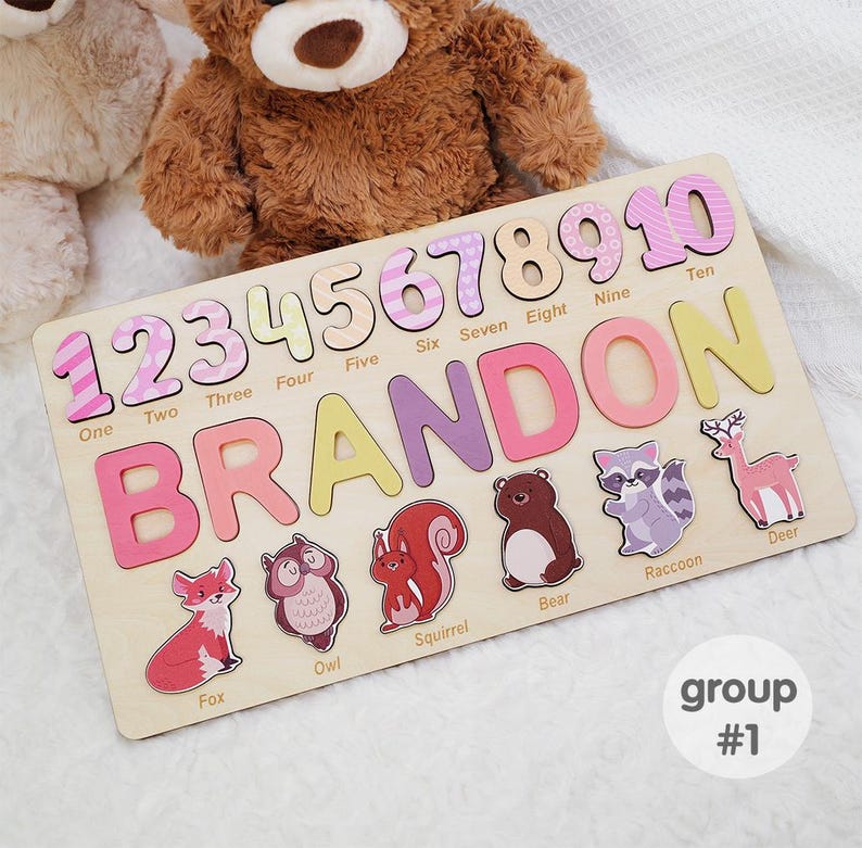 Name Puzzle Board With Numbers 1-10, Animals Name Puzzle, Wooden Puzzle ...