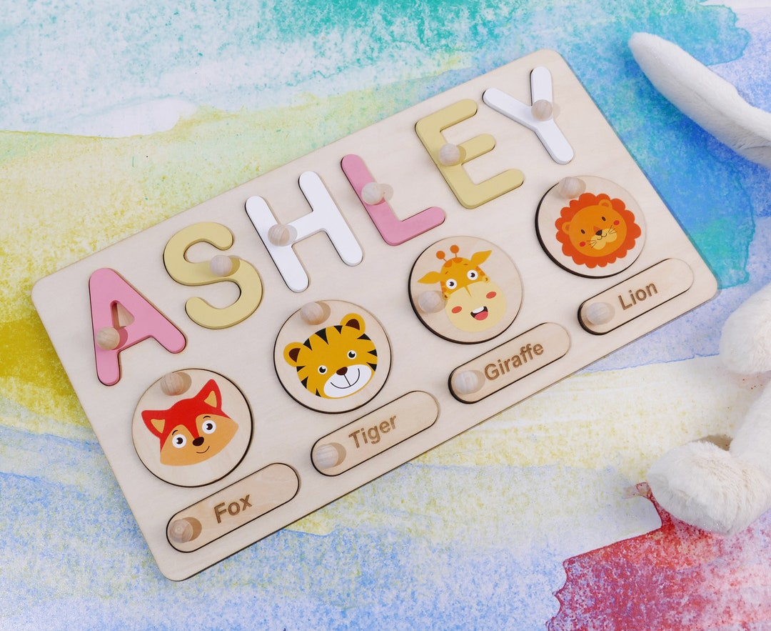 Personalized Matching Game With Name, Toy Puzzle With Animals, Gift for ...
