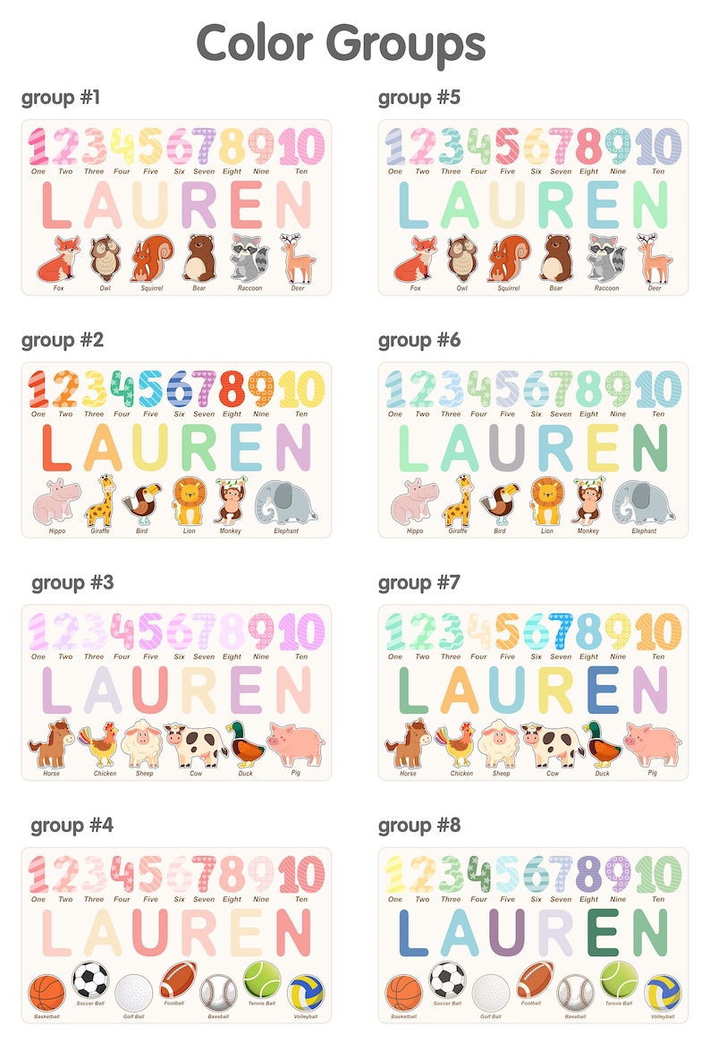 Name Puzzle Board With Numbers 1-10, Animals Name Puzzle, Wooden Puzzle ...