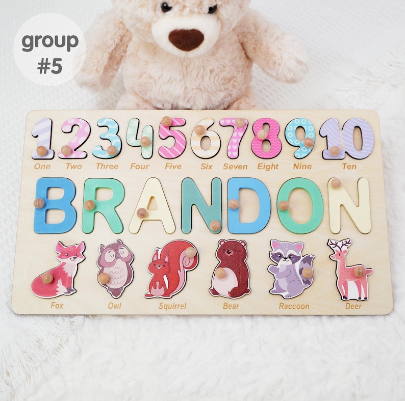 Name Puzzle Board With Numbers 1-10, Animals Name Puzzle, Wooden Puzzle ...