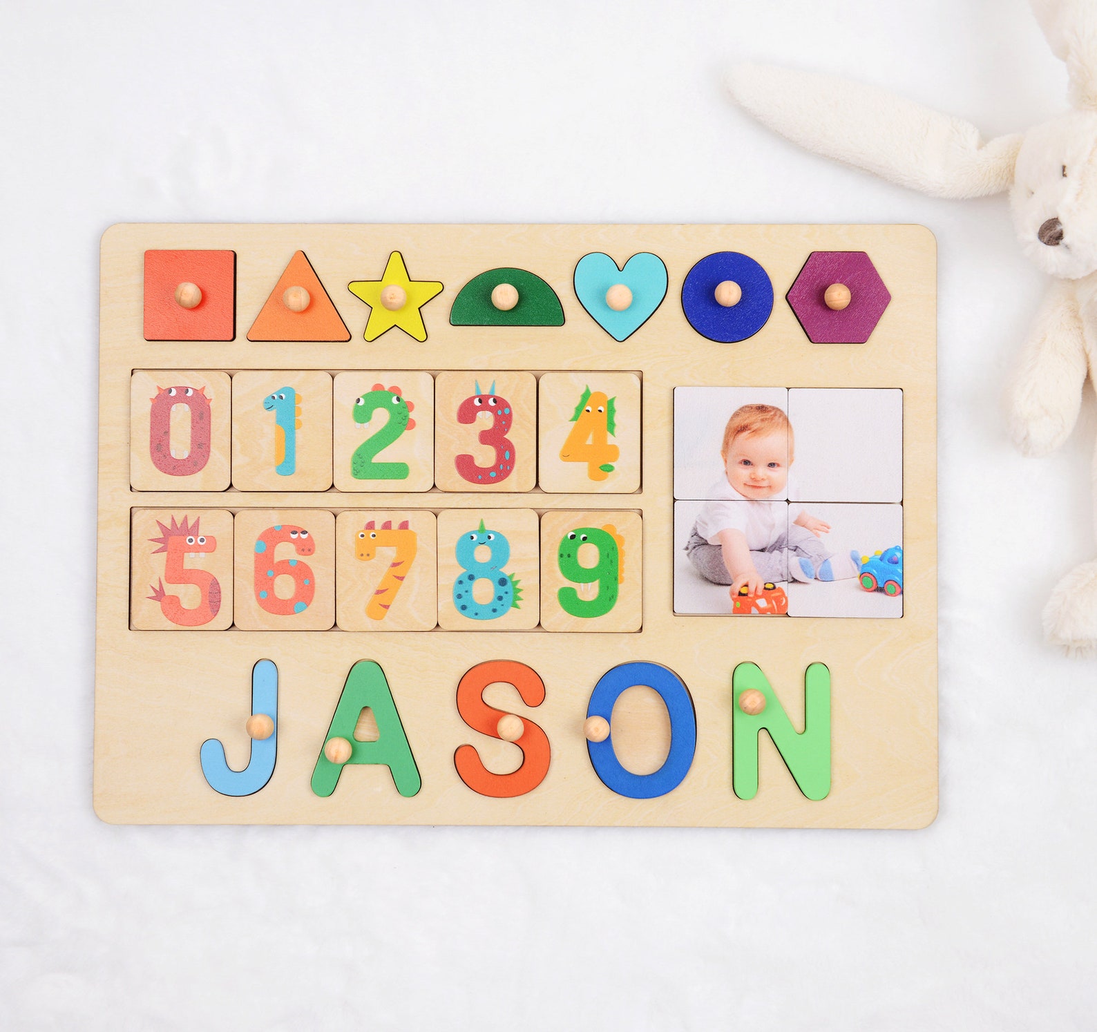 Personalized Baby Name Puzzle With Photo Numbers and Shapes - Etsy UK