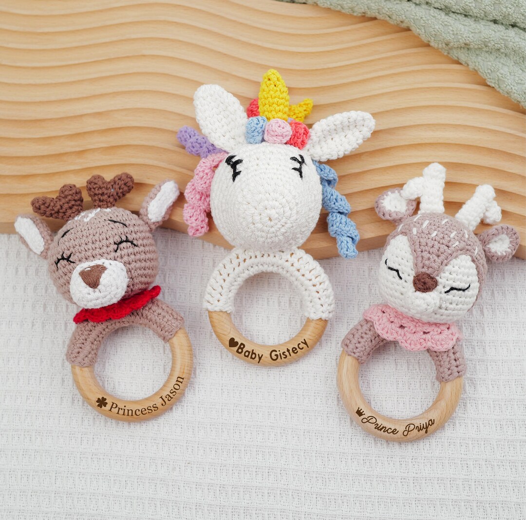 Personalized Baby Rattle, Unicorn Rattle Toy, Crochet Rattle for Baby ...