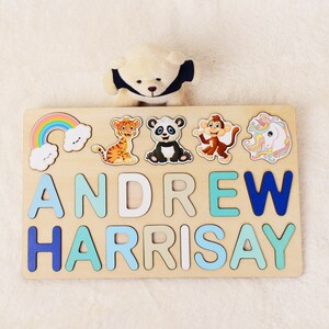 Custom Wooden Name Puzzle With Pegs & Animals, 1st Birthday Gift, New ...
