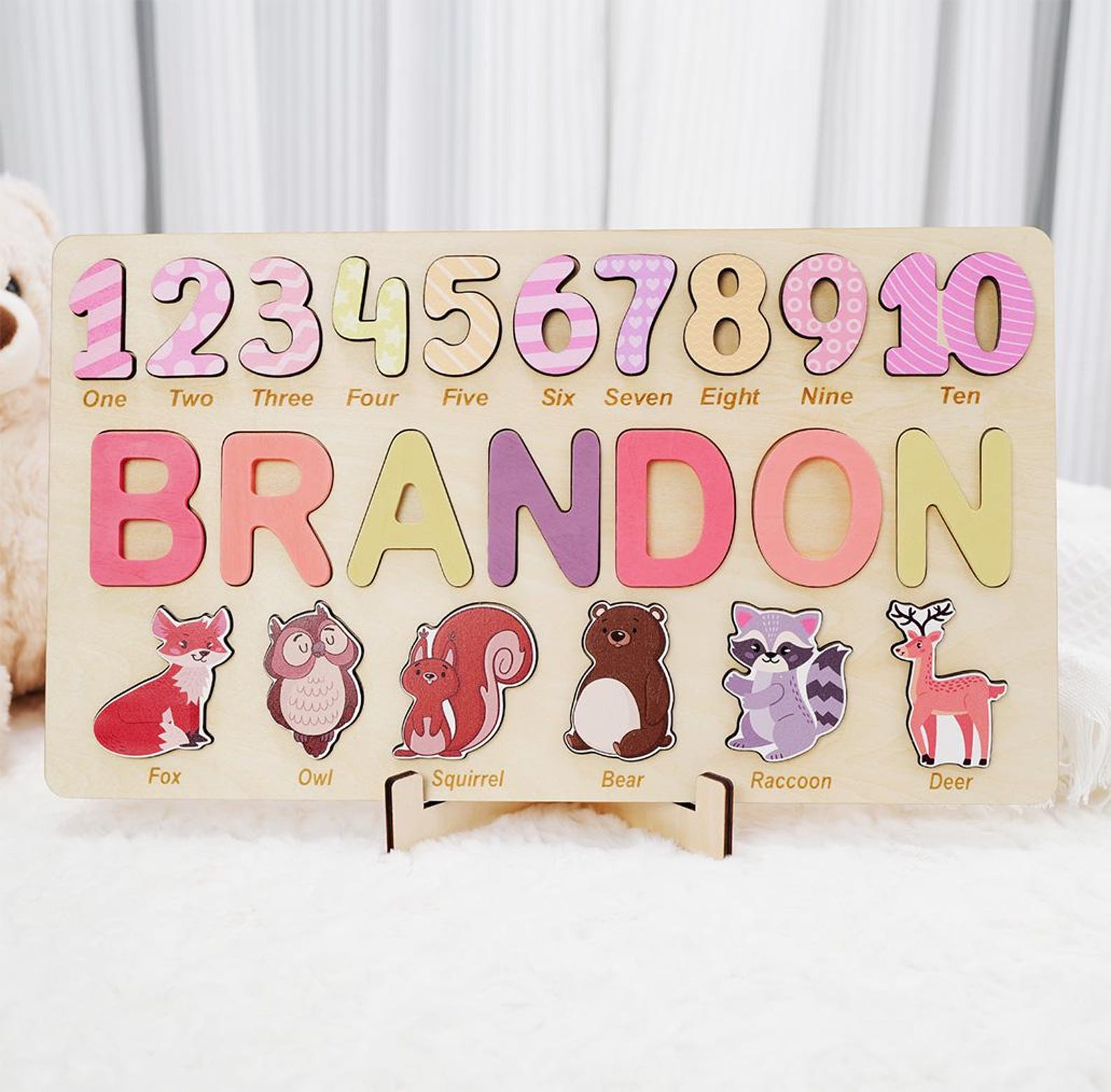 Name Puzzle Board With Numbers 1-10, Animals Name Puzzle, Wooden Puzzle ...