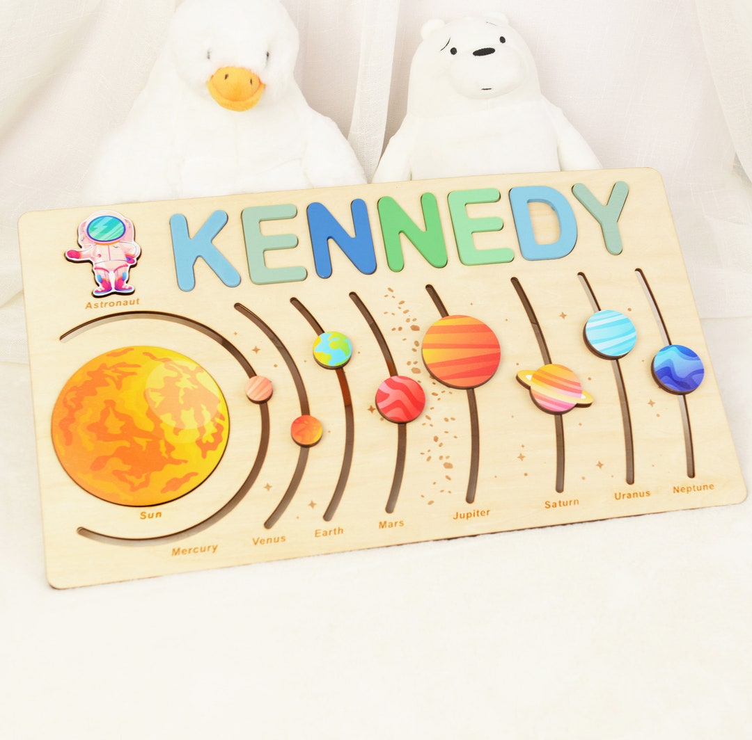 Space Themed Name Puzzle With Astronaut, Wooden Toddler Puzzle ...