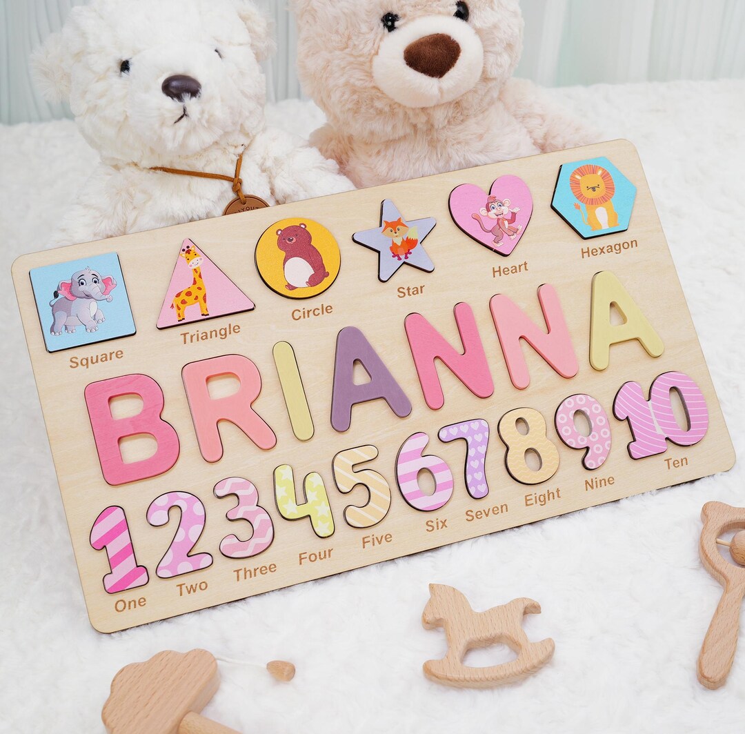 Custom Wooden Name Puzzle With Shapes & Numbers – Personalized Toddler ...