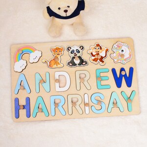 Custom Wooden Name Puzzle With Pegs & Animals, 1st Birthday Gift, New ...