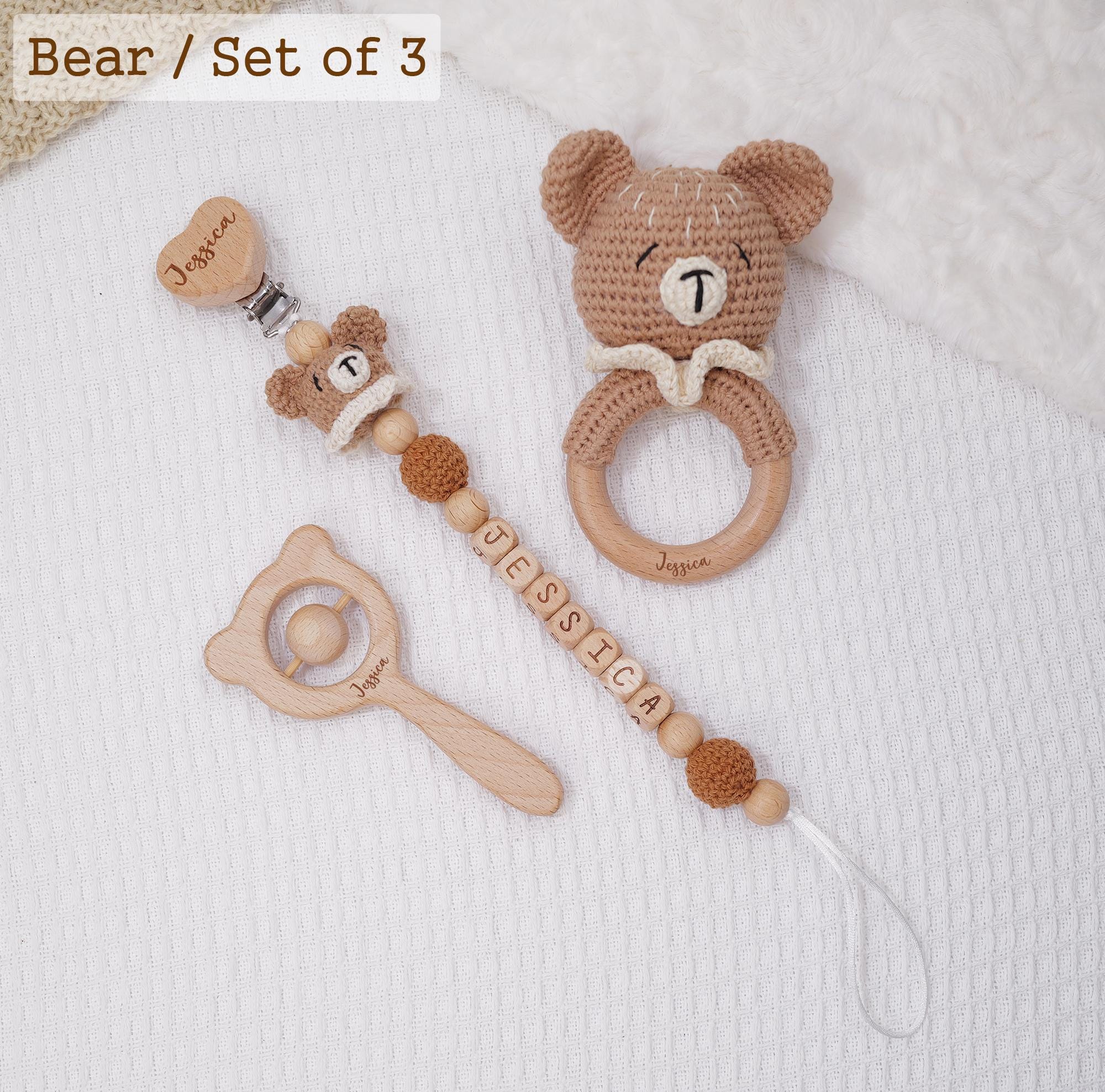Custom Fox Crochet Rattle With Dummy Clip, Pacifier Clip Set for Baby ...