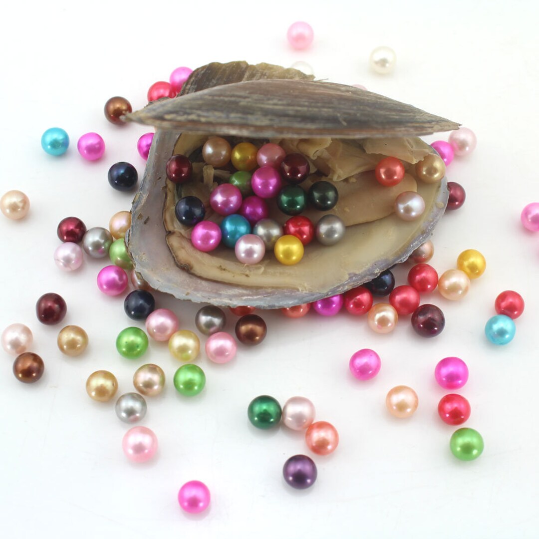 5PCS Twins Freshwater Oyster, 6-8mm AAAA Round Freshwater Pearls,twins ...
