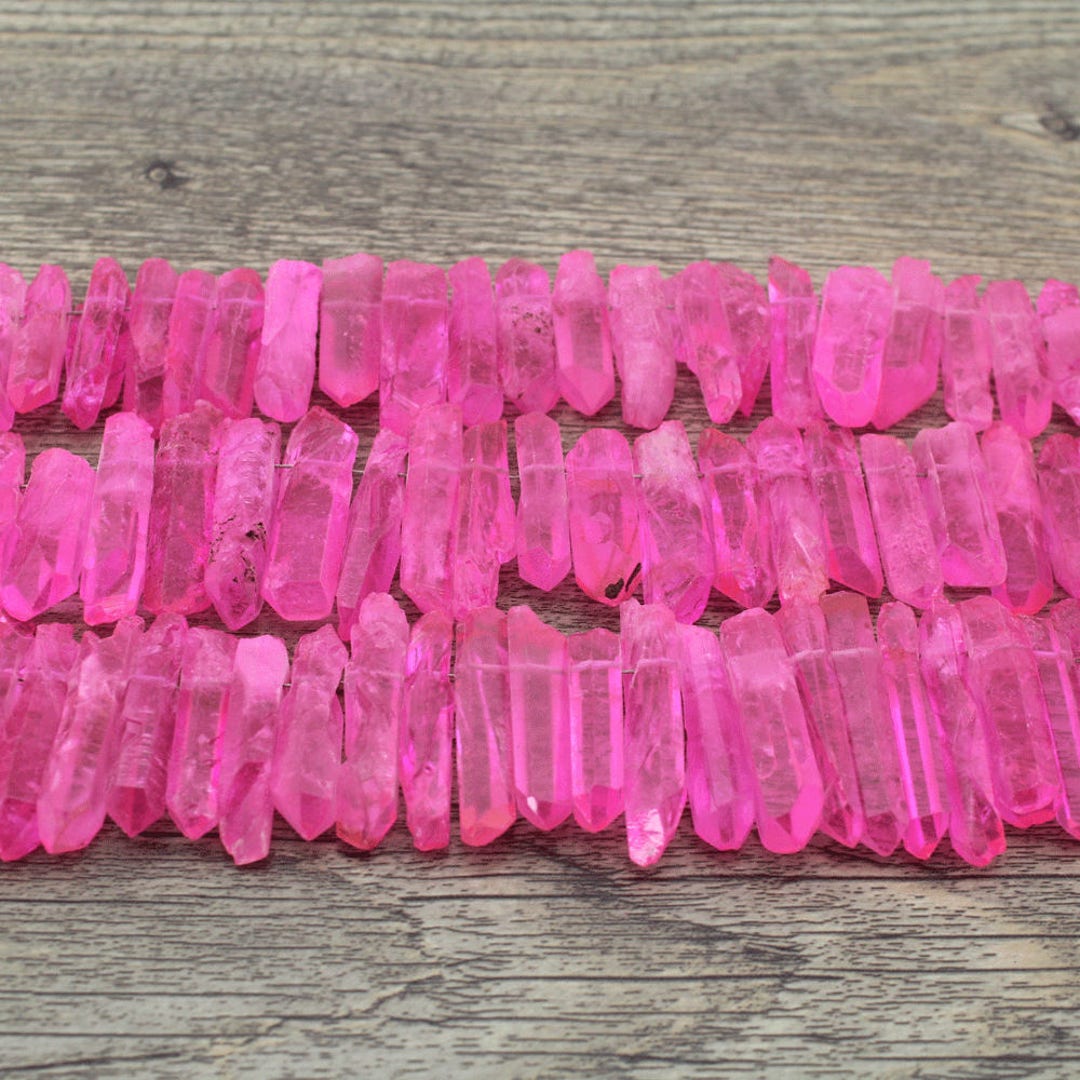 6-8X20-40MM Bright Pink Quartz Point Beads,rose Crystal Points Beads ...