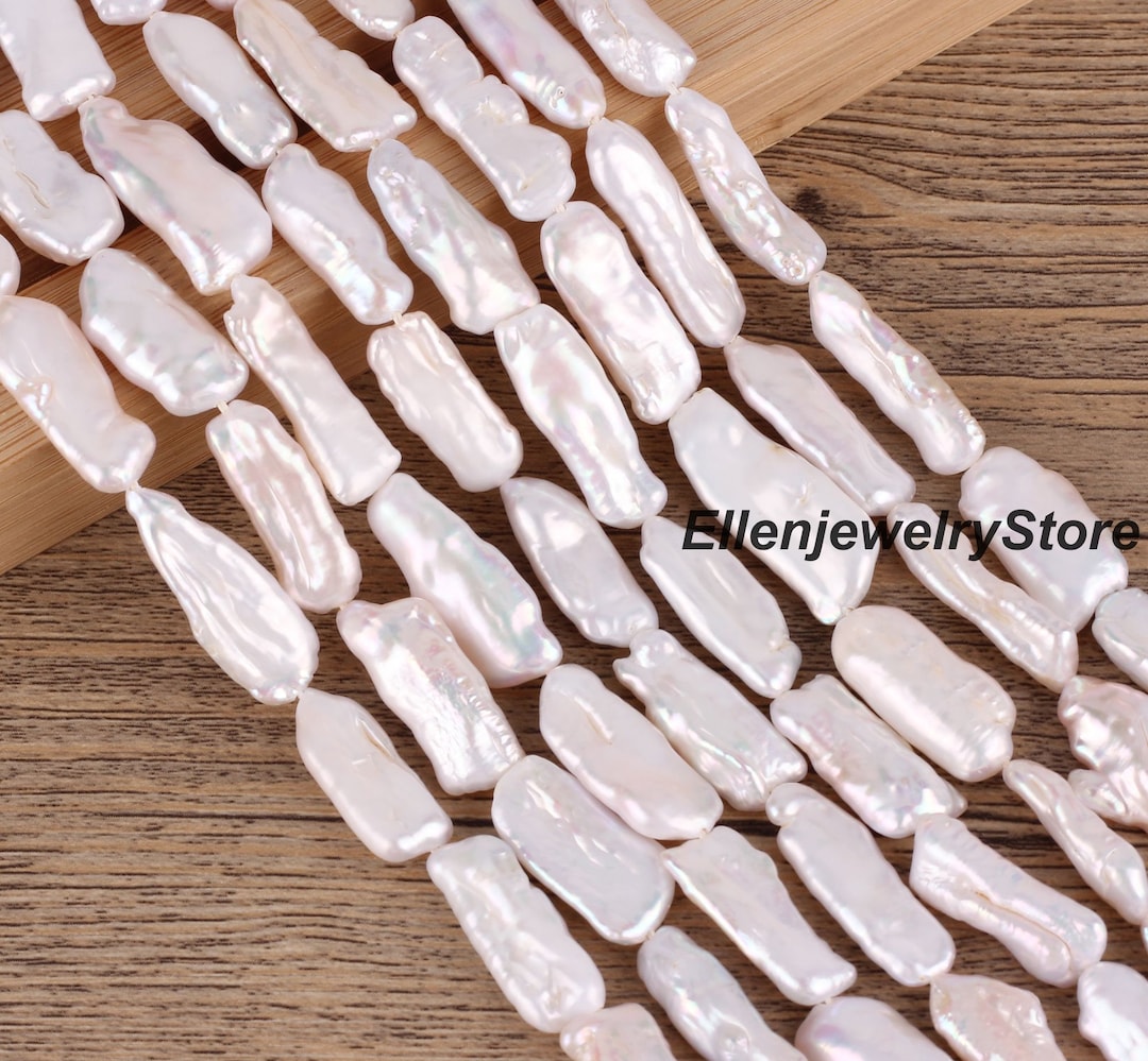 8-9mmx18-24mm Long Drilled Biwa Stick Pearls, Natural White Biwa ...
