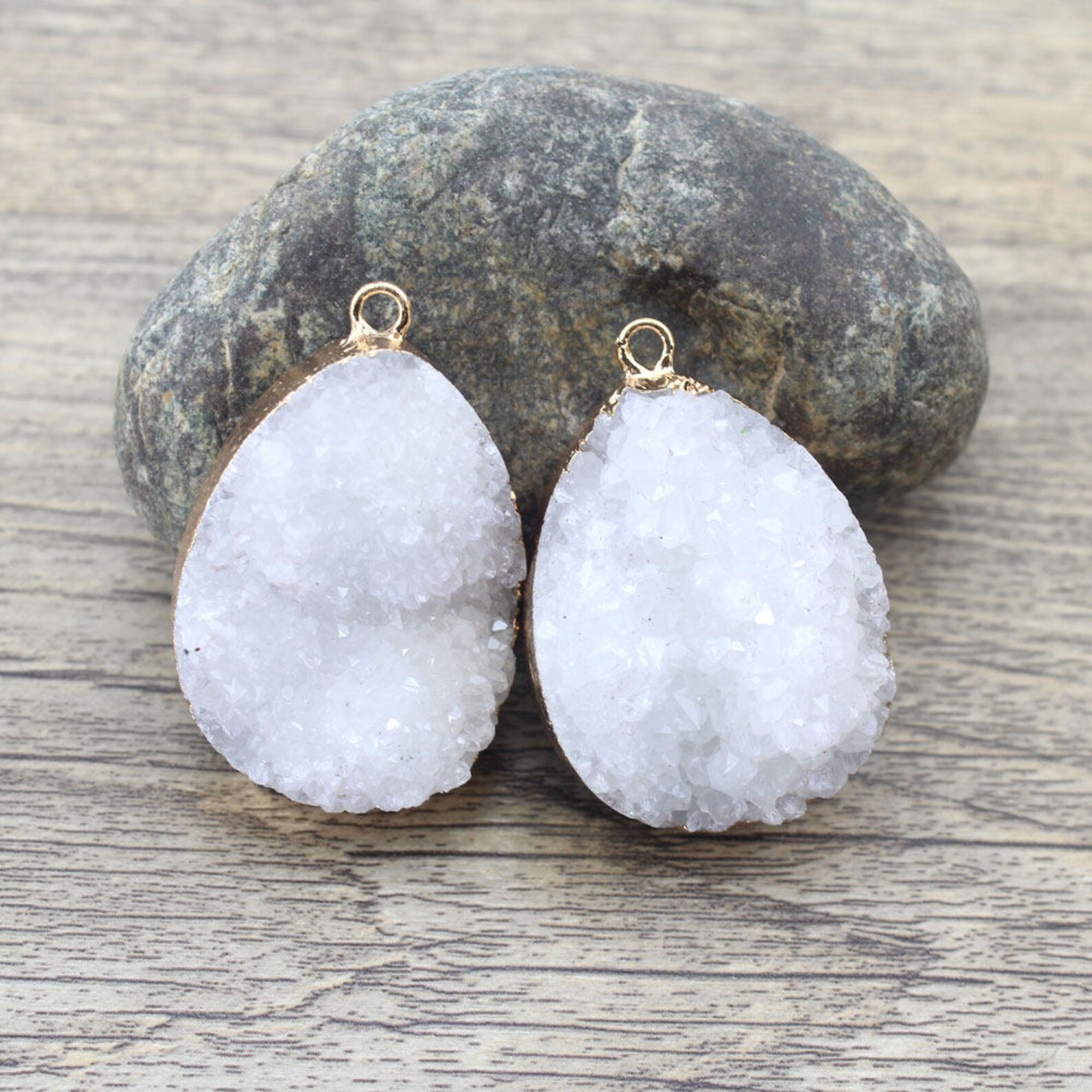 30x40mm Large Natural White Titanium Druzy Agate Pendant,flat Teardrop ...