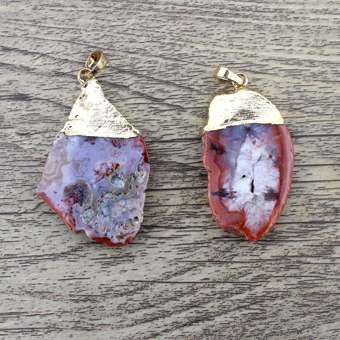 Red Agate Slice Druzy Pendant With Gold Electroplating Drusy - Etsy