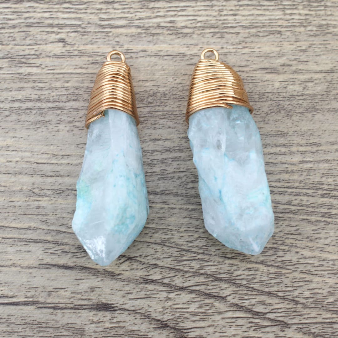 1pcs Natural Quartz Crystal Pendant,baby Blue Quartz Charm,raw Crystal ...