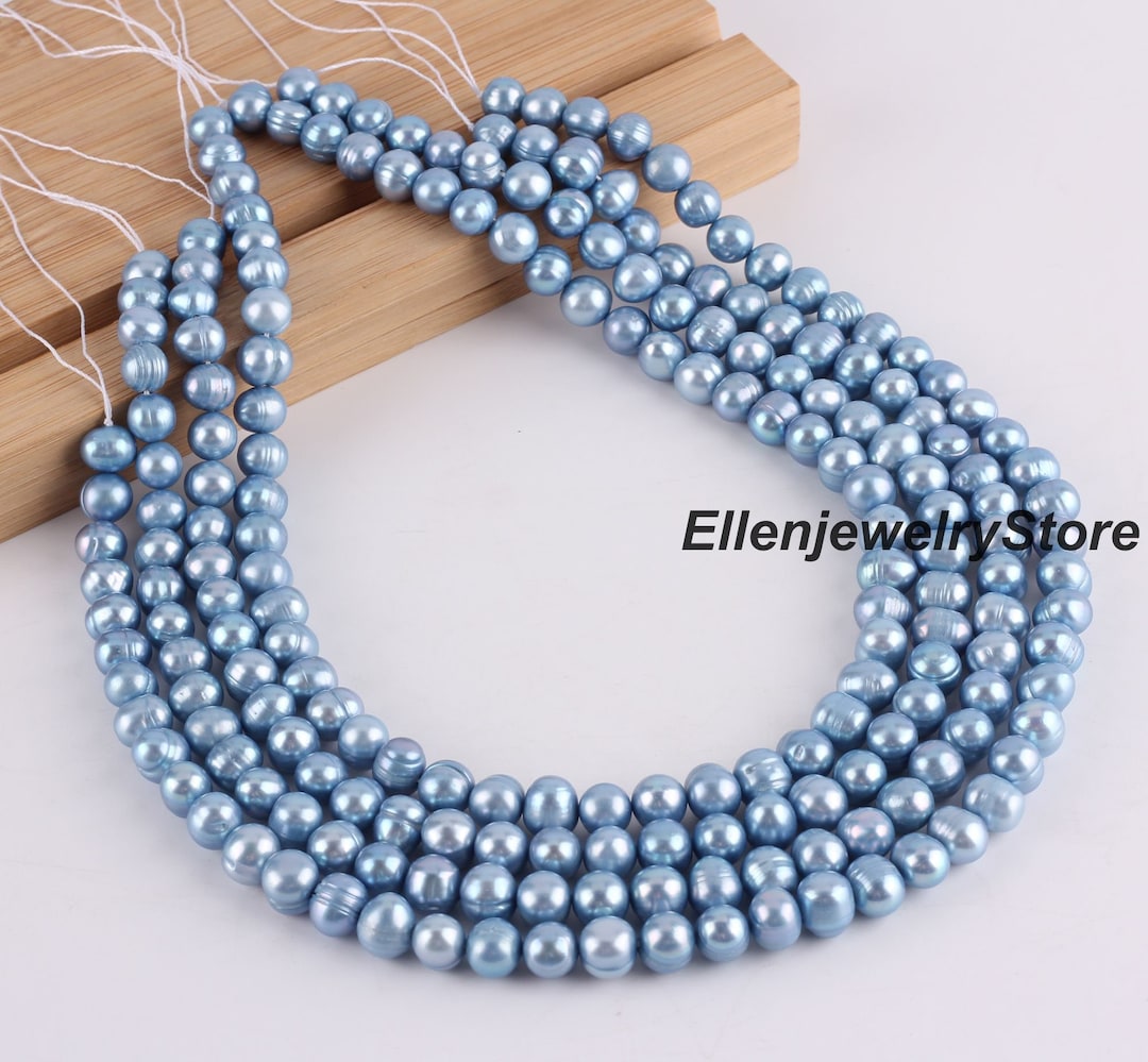 8-9mm Natural Freshwater Pearl Blue Pearls, Ringed Freshwater Pearl ...