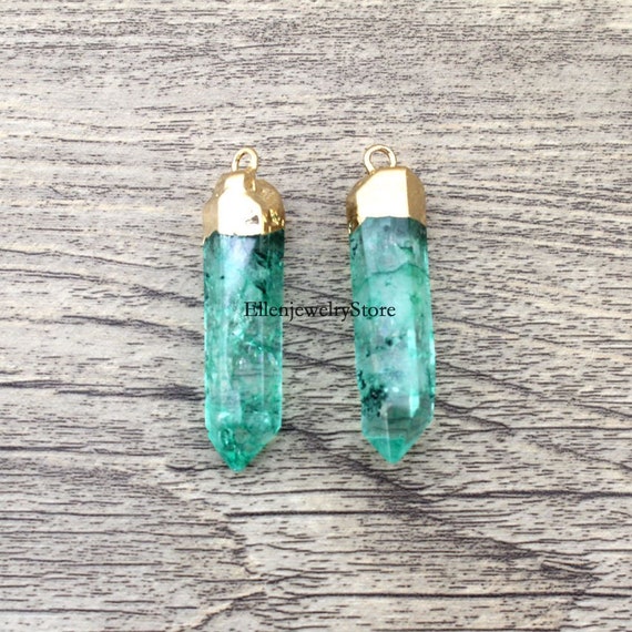 Transparent Green Bullet Point With Raw Brass Cap Pendant | Etsy