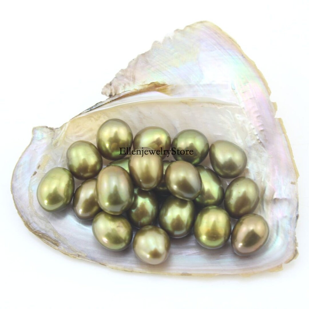 10pcs Loose Pearls,olive Green Pearl Beads,7-8mm Colorful Rice Pearls ...