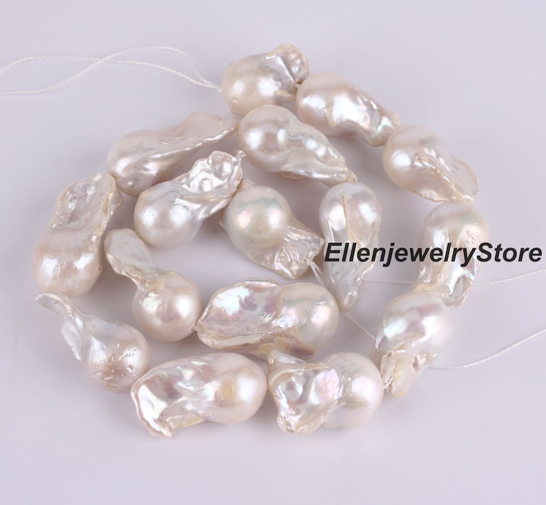 15-17x20-30mm Natural White Nucleated Baroque Freshwater Pearls Strand ...