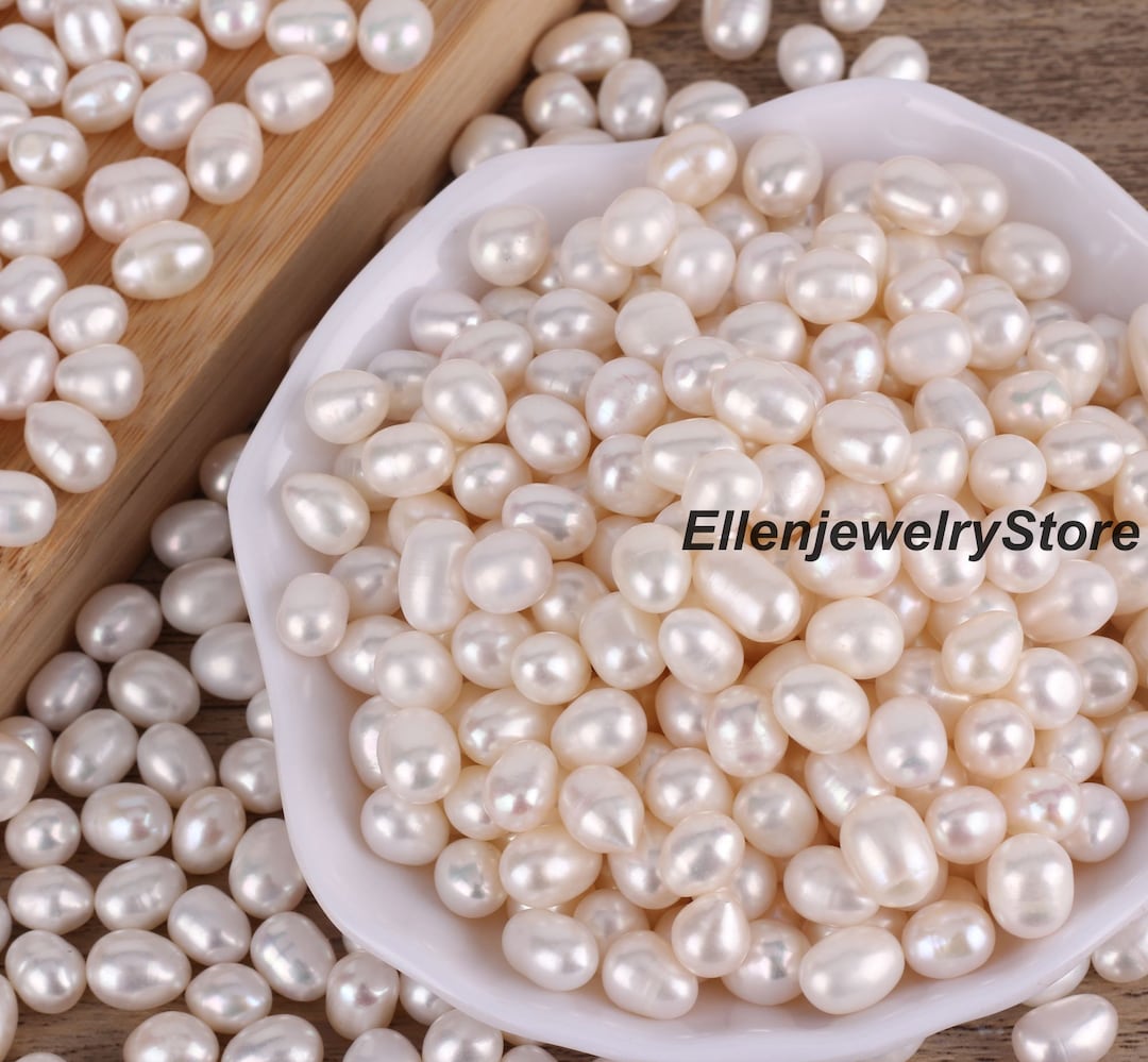 100 PCS Natural White Freshwater 6-8MM Pearls,oval Loose Pearls,pearls ...