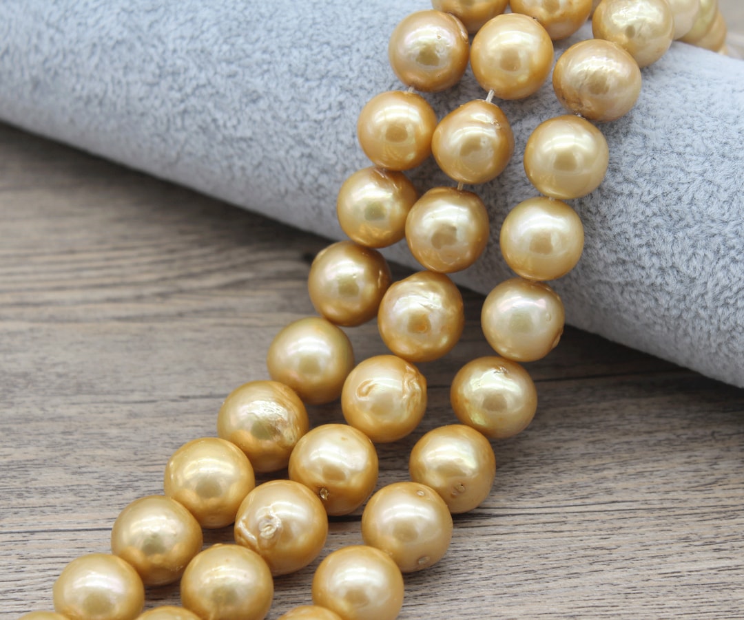 12.5-13x14-16mm Gold Near Round Freshwater Pearls, Genuine Natural ...