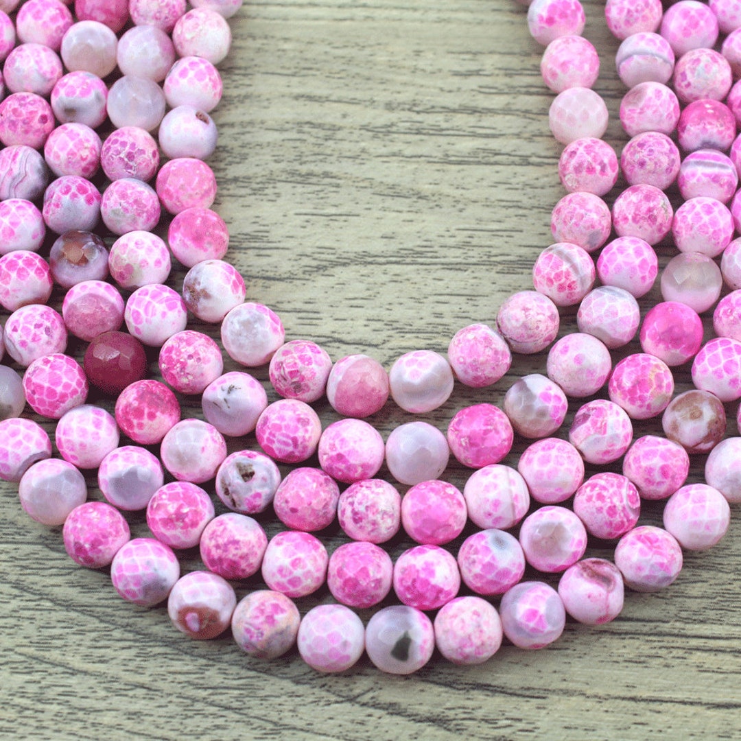 8mm Faceted Hot Pink/white Stripped Agate,round Agate Beads for DIY ...
